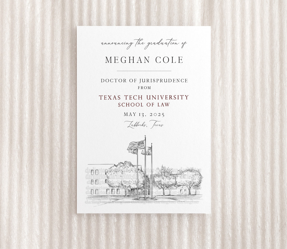 Texas Tech University School of Law Graduation Announcement, Invitatio ...